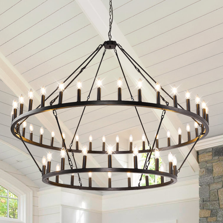 17 Stories Tianga 54 - Light Dimmable Wagon Wheel Chandelier | Wayfair